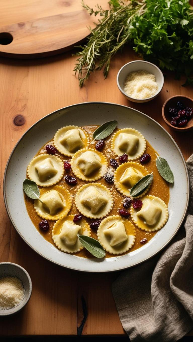 Homemade Ricotta Ravioli with Browned Butter Sauce & Dried Cranberries ...